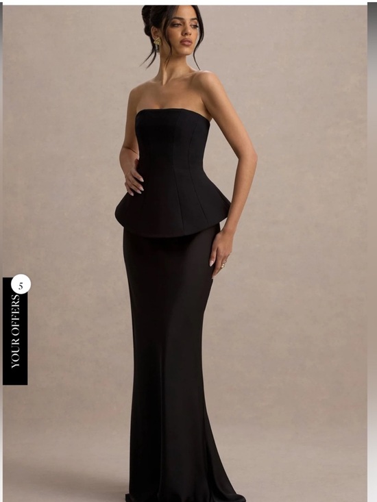 Club London | Dresses | Club London Strapless Black Peplum Evening Gown ...